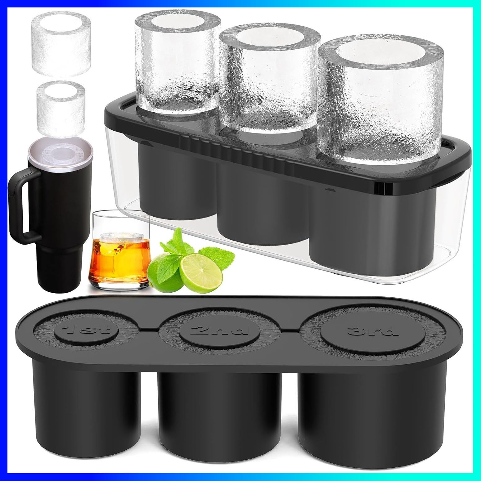 ADVOSON 3-Pack Silicone Cylinder Ice Mold Tray For 40Oz Tumblers – BPA ...