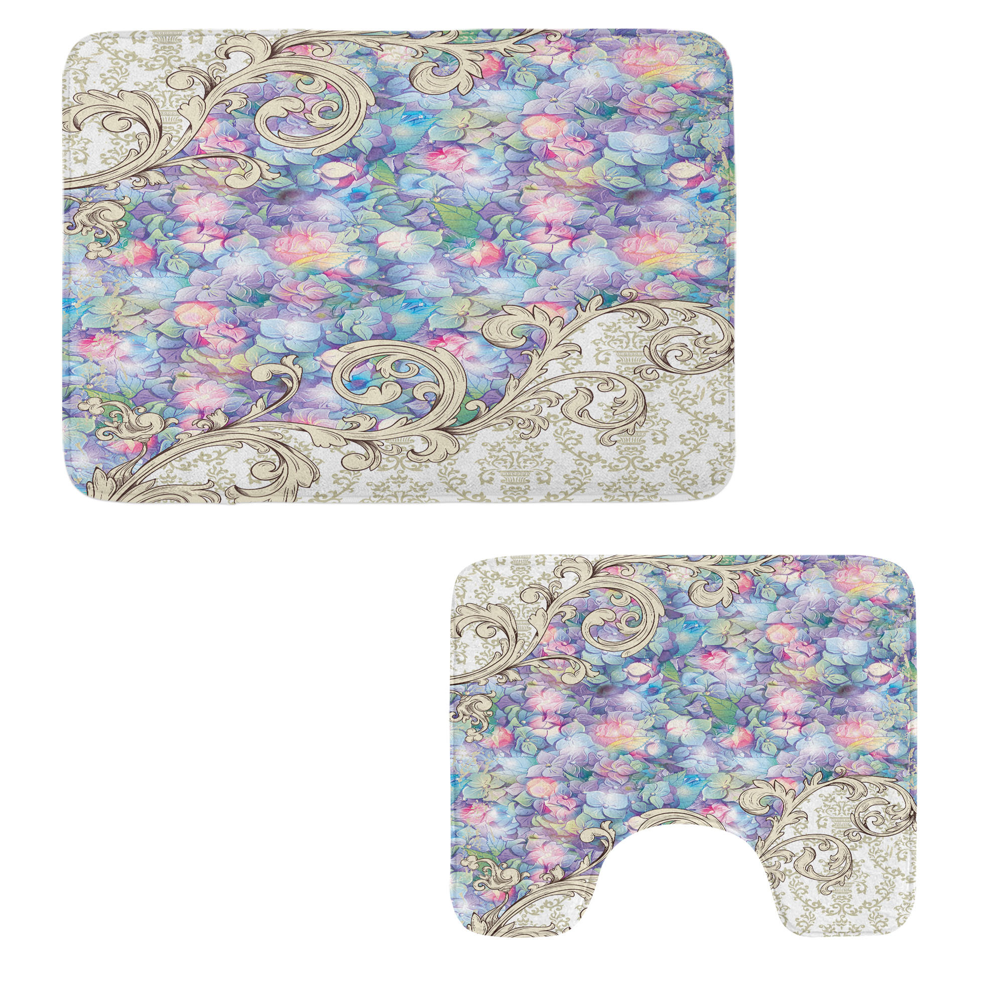 East Urban Home Flower Bathroom Rug Set 2 Pieces Rectangle & Contour ...