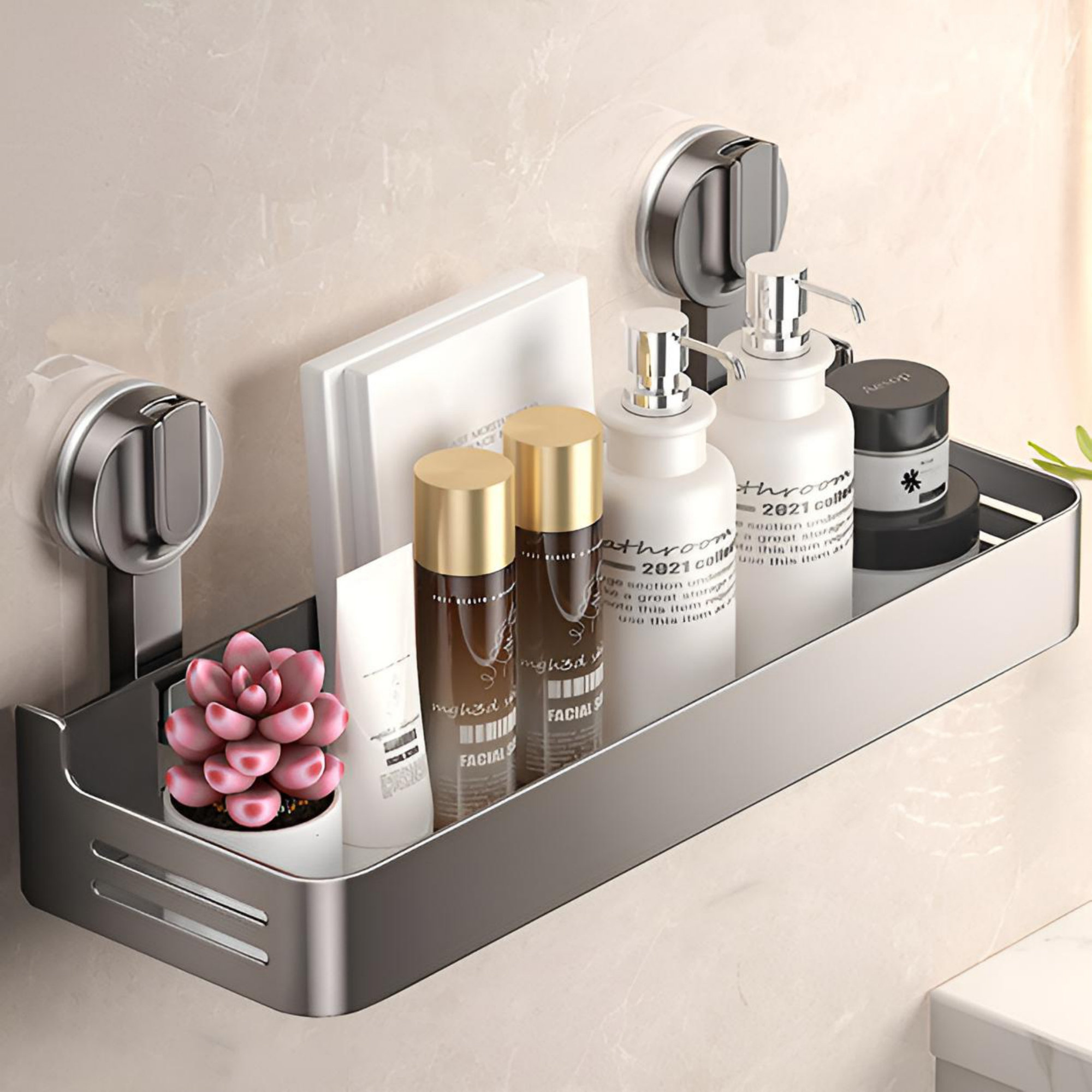 Latitude Run® Non Perforated Suction Cup Storage Rack, Bathroom Wall ...