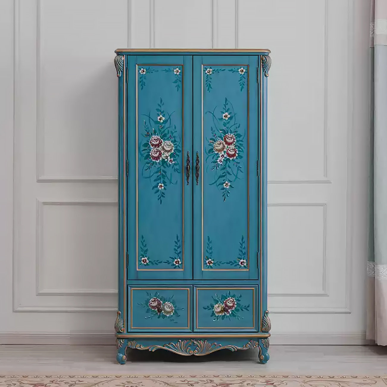 Canora Grey European-Style Retro Painted Solid Wood Wardrobe | Wayfair