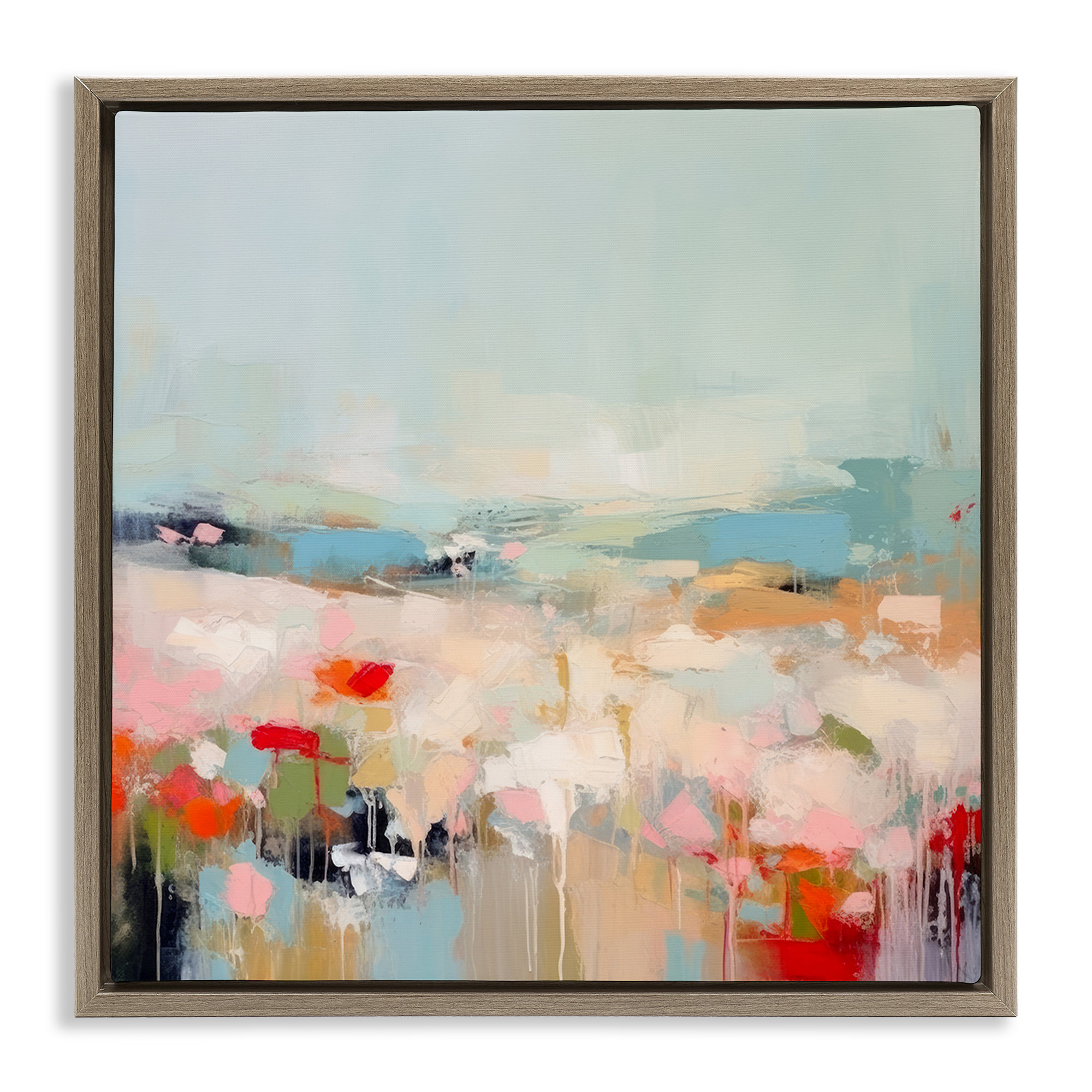 Wrought Studio™ Pastel Paint Drip Scene Gold Framed Floater Canvas Wall ...