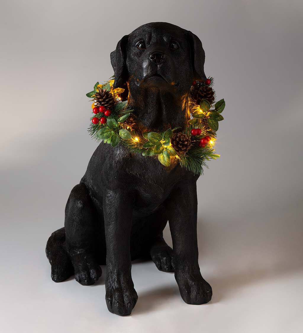 Plow & Hearth Black Labrador Statue with Removable Lighted Holiday ...