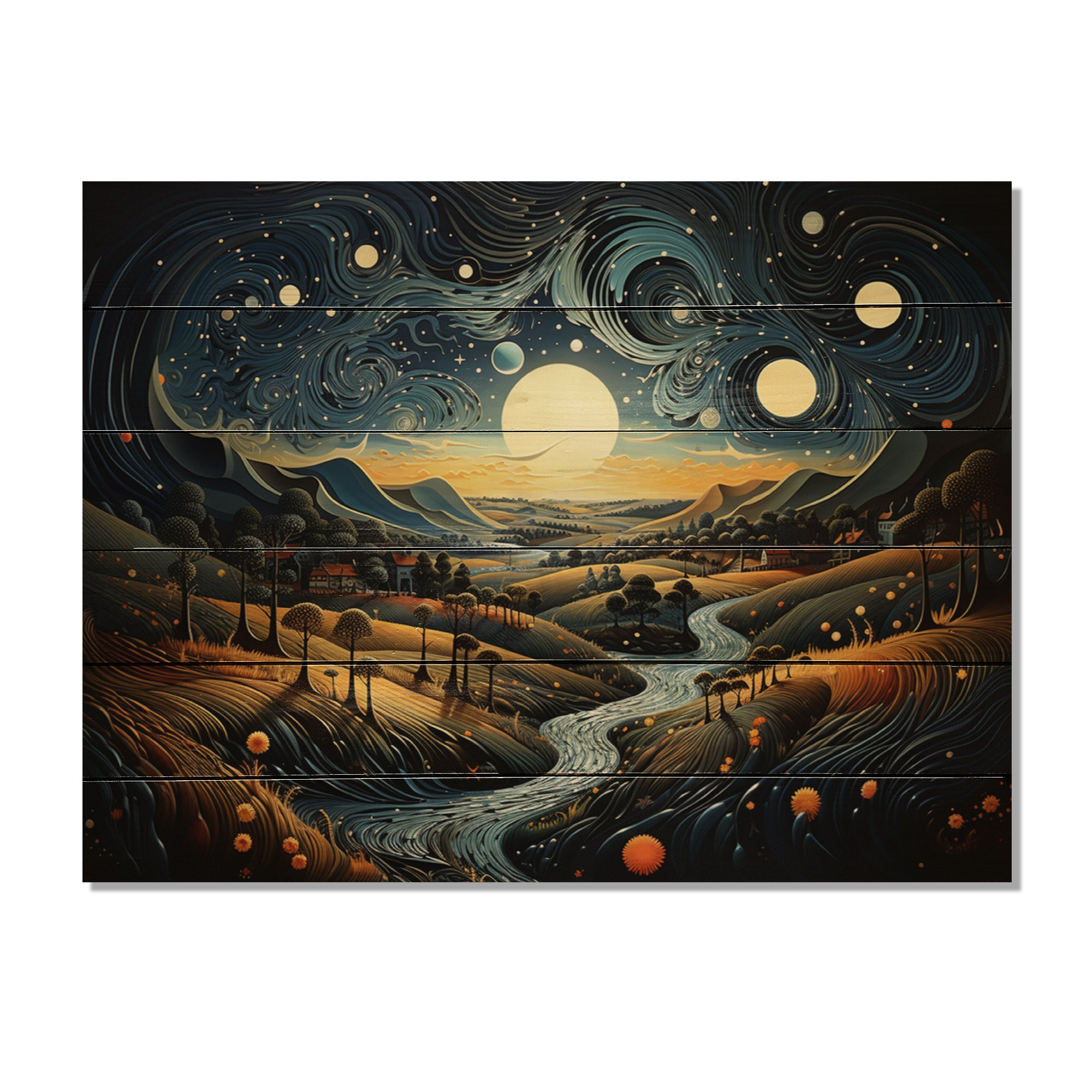 Loon Peak® Countryside Starry Countryside Night II On Wood Print ...