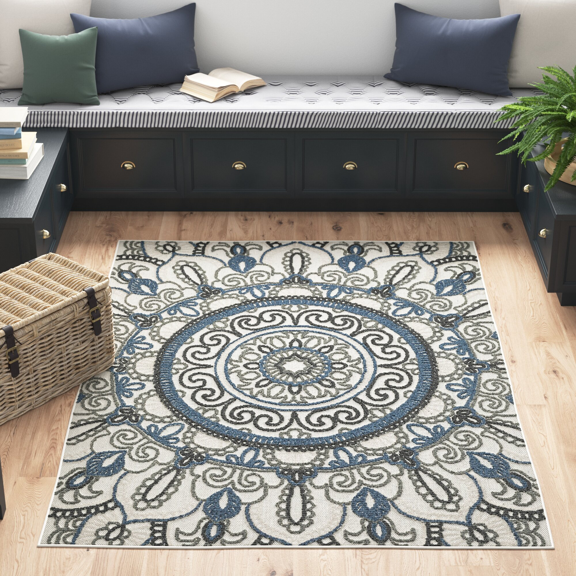 Lark Manor™ Inessa Oriental Light Gray/Blue Indoor / Outdoor Area Rug ...