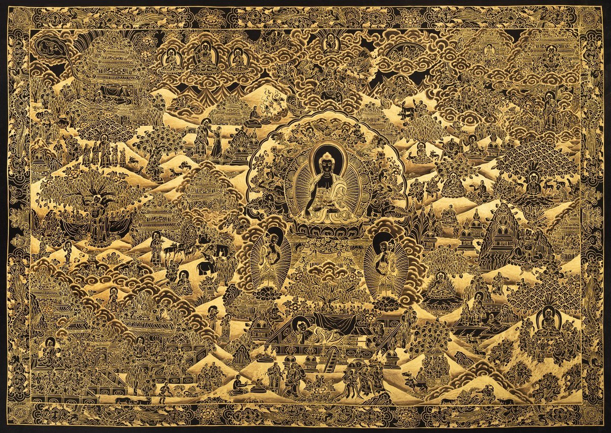 Exotic India Sunaulo Buddha Life Story Horizental (Brocadeless Thangka ...