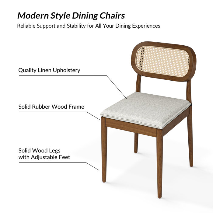 Beachcrest Home Amadou Modern Solid Wood Dining Chair with Rattan ...