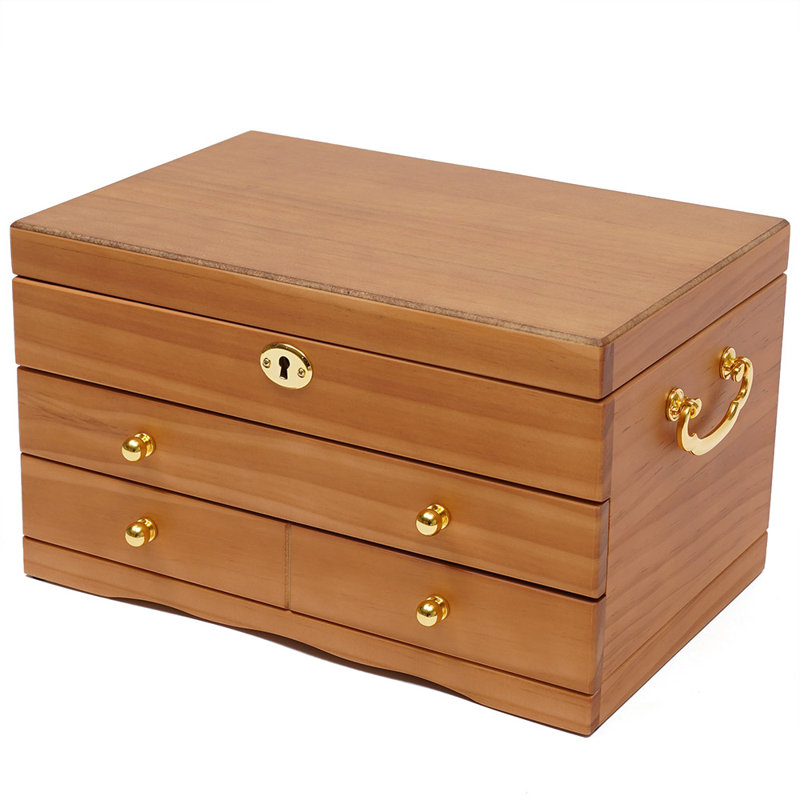 Red Barrel Studio® 3-Layers Large Capacity Wooden Jewelry Box W/ Safe ...