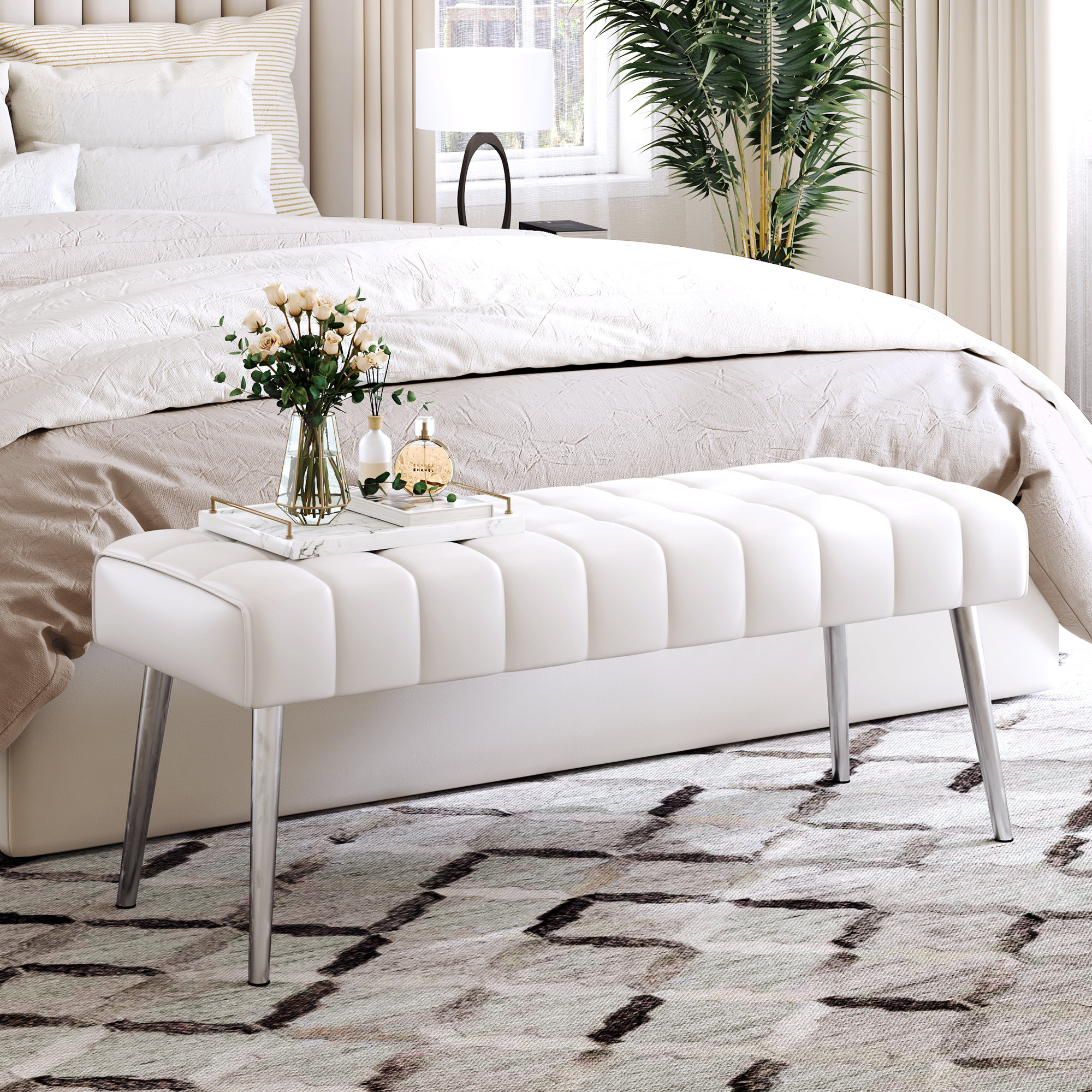 Wade Logan® End of Bed Bench, Modern Tufted Upholstered Bedroom Bench ...