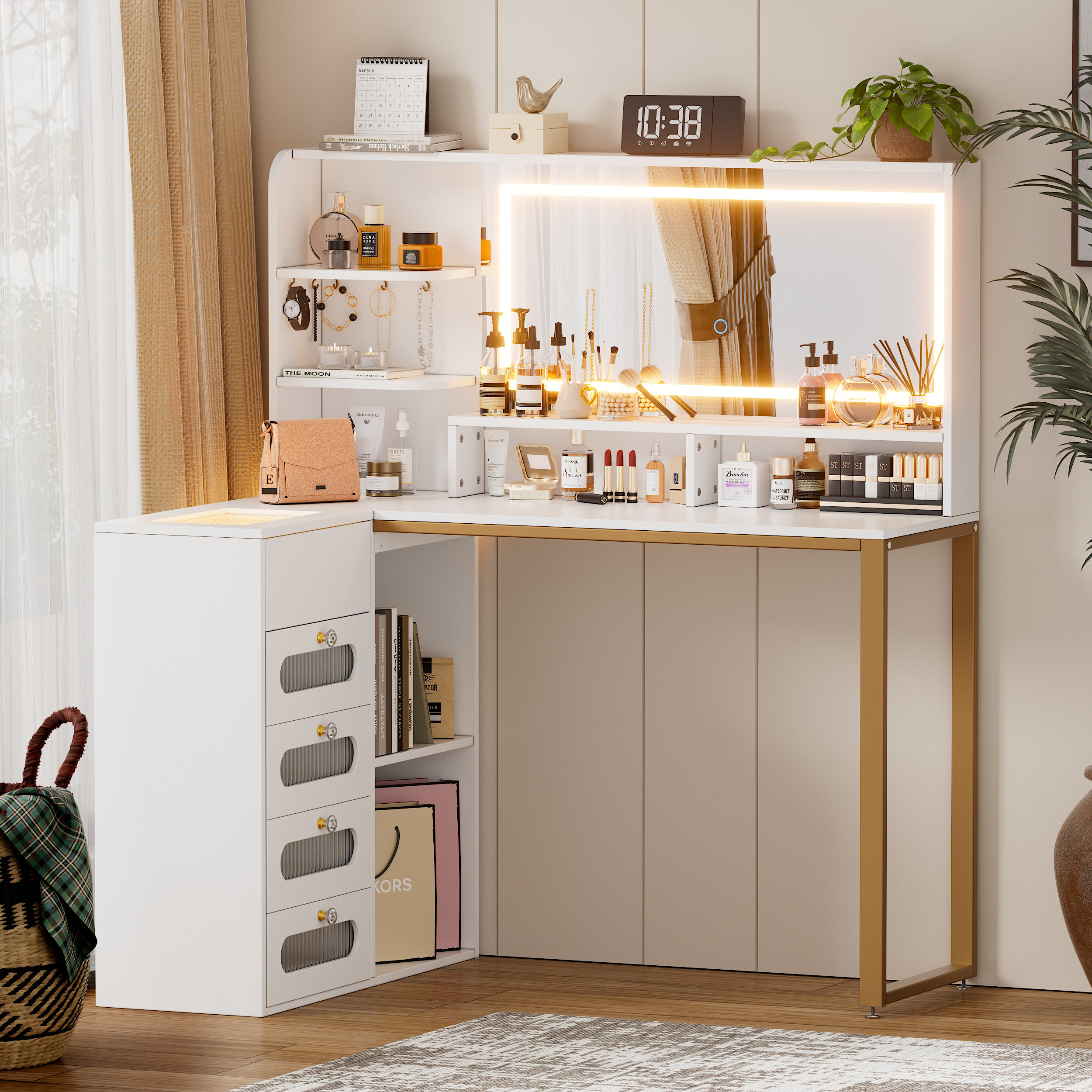 Mercer41 Large Makeup Vanity Desk with Lights | Wayfair