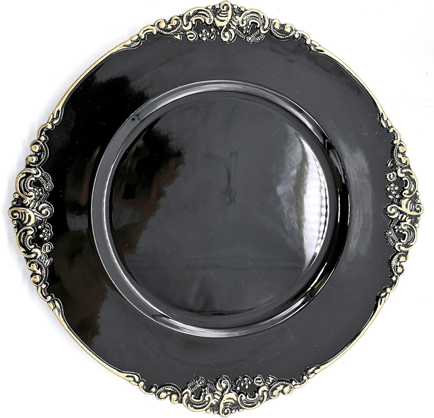 Astoria Grand 13 Inch Floral Black Gold Trim Charger Plates 6 Pack ...