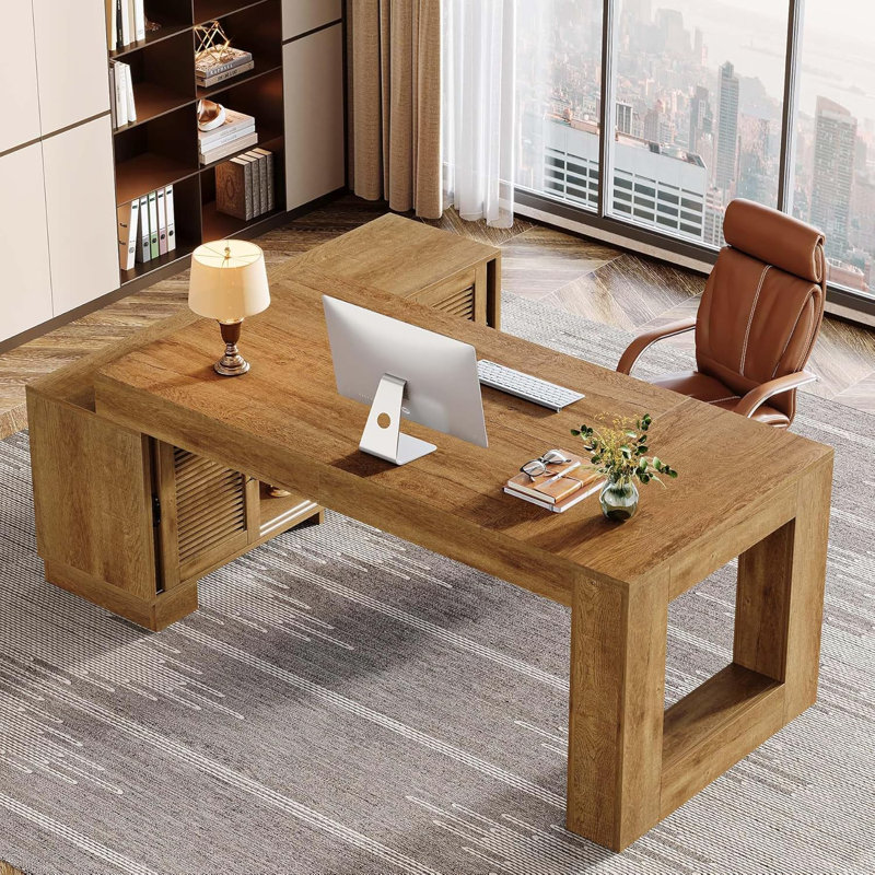 Millwood Pines 74.8-Inch L Shaped Computer Desk with Storage Cabinets ...