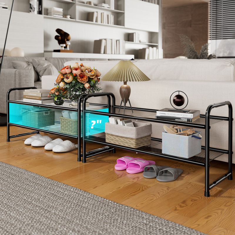 Rebrilliant 32'' Wide 2-Tier Metal Mesh Shoe Rack for Closet, Stackable ...