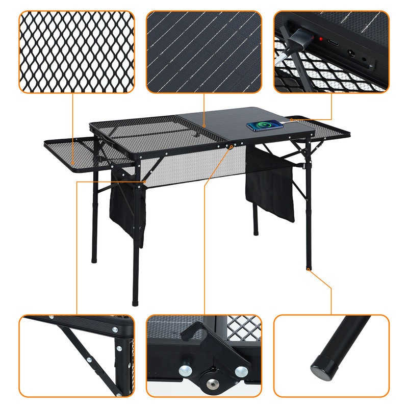 Arlmont & Co. Portable Solar Camping Table w/ USB, Type-C & DC Outlets ...