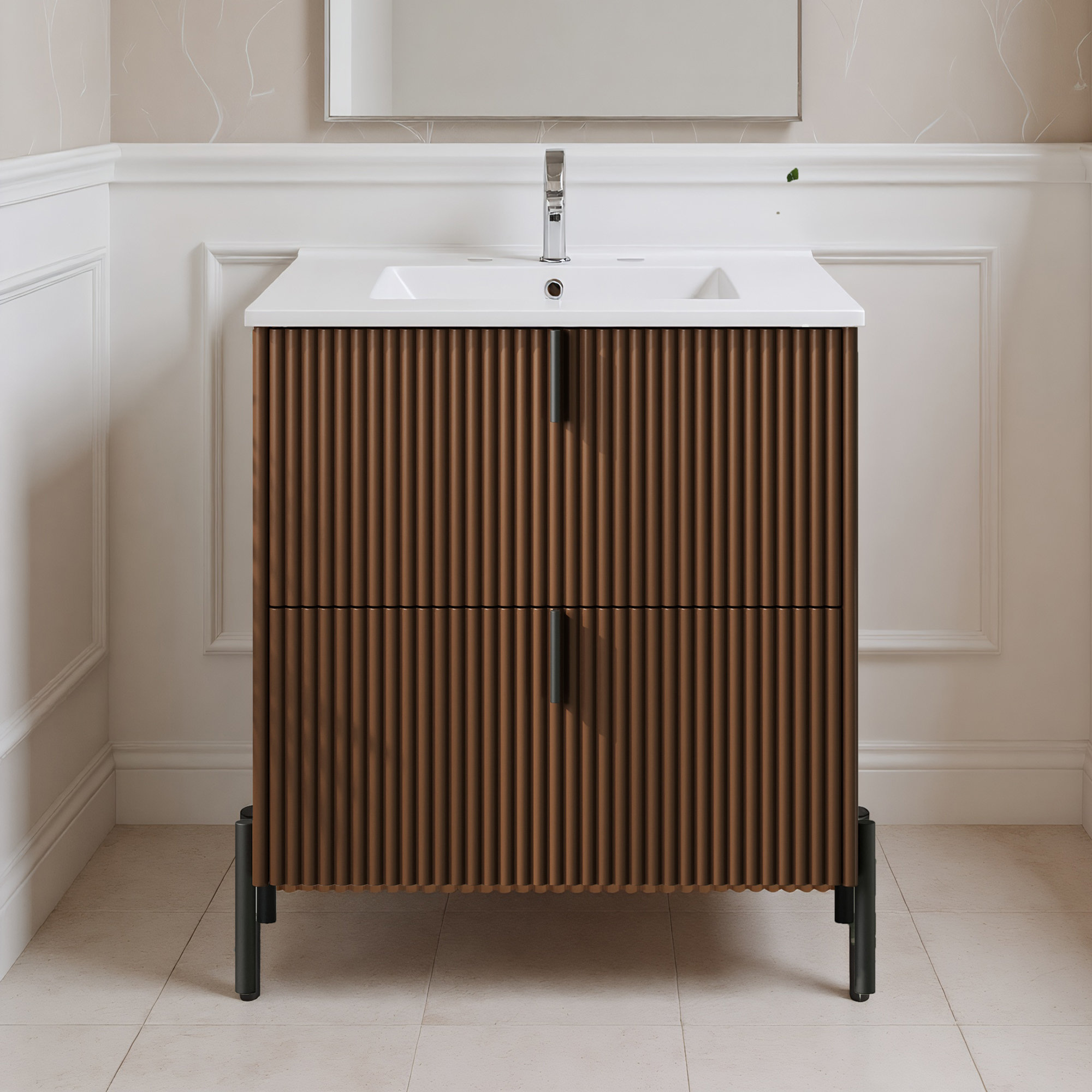 Ebern Designs Freestanding Full-Extension Drawer Vanity with Vertical ...