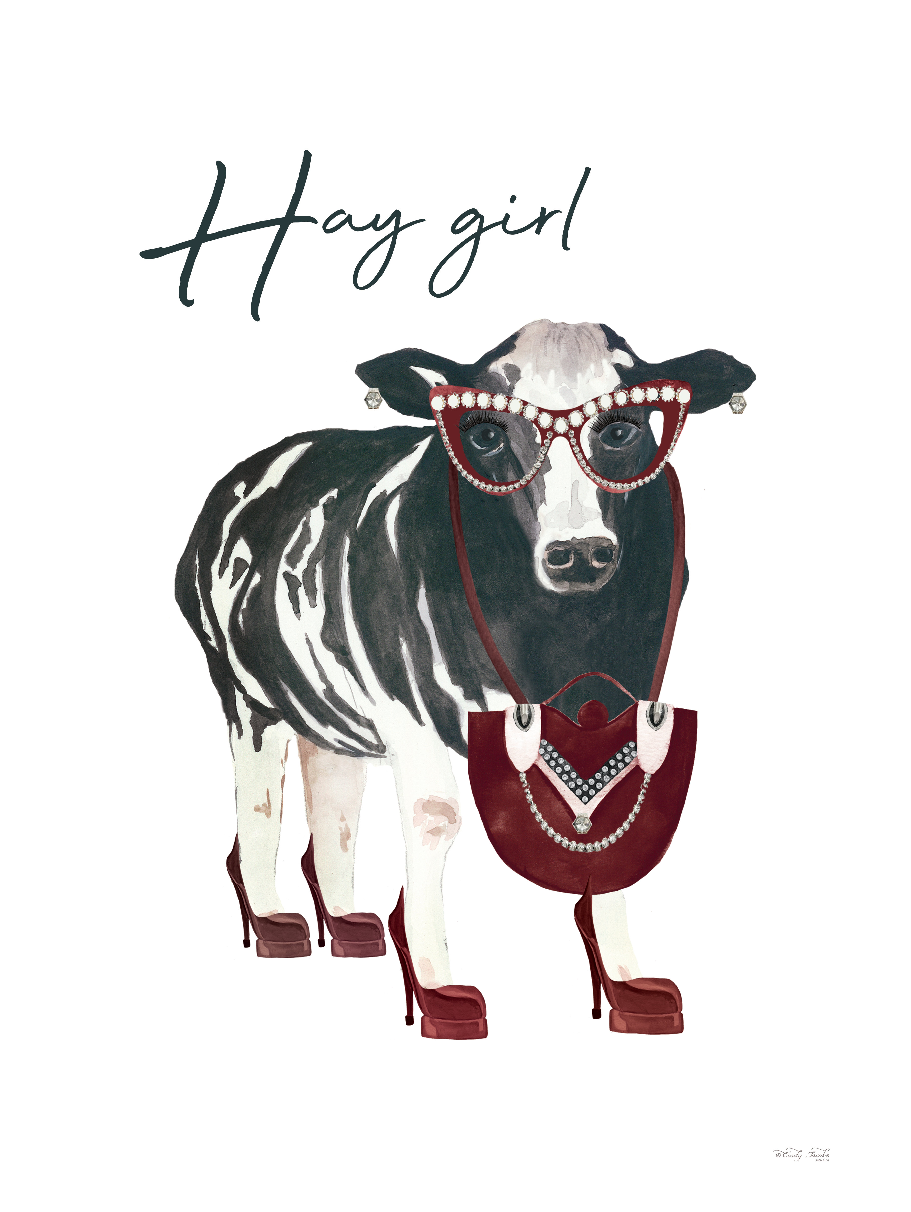 Trinx Hay Girl Cow On Canvas by Cindy Jacobs Print | Wayfair