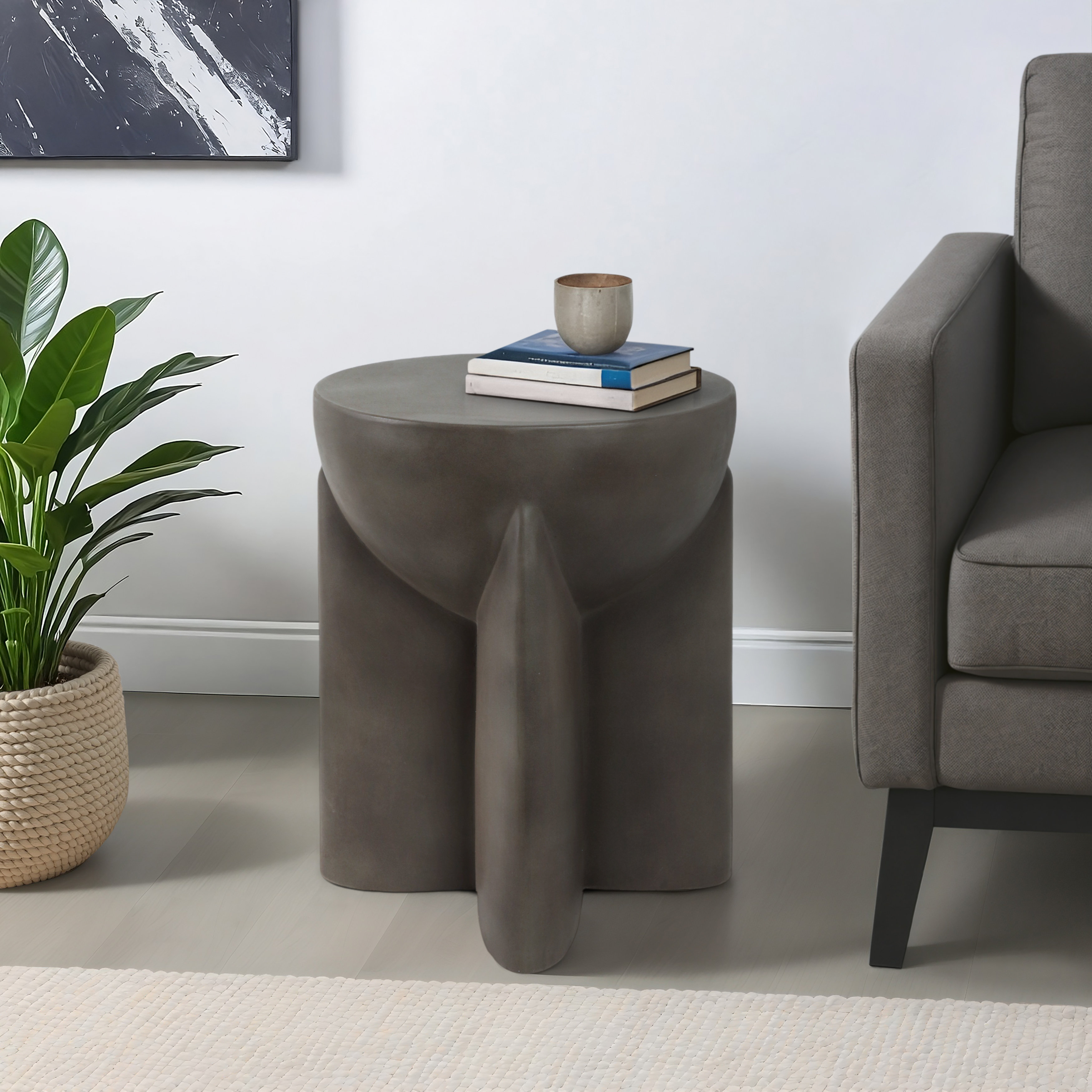 Brayden Studio® 19" Concrete Contemporary Accent Table, Dark Grey | Wayfair