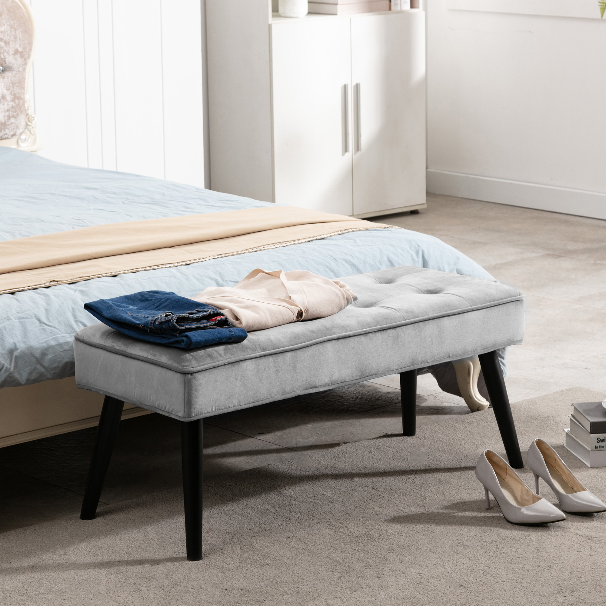 George Oliver Evalene Velvet Upholstered Bench & Reviews | Wayfair