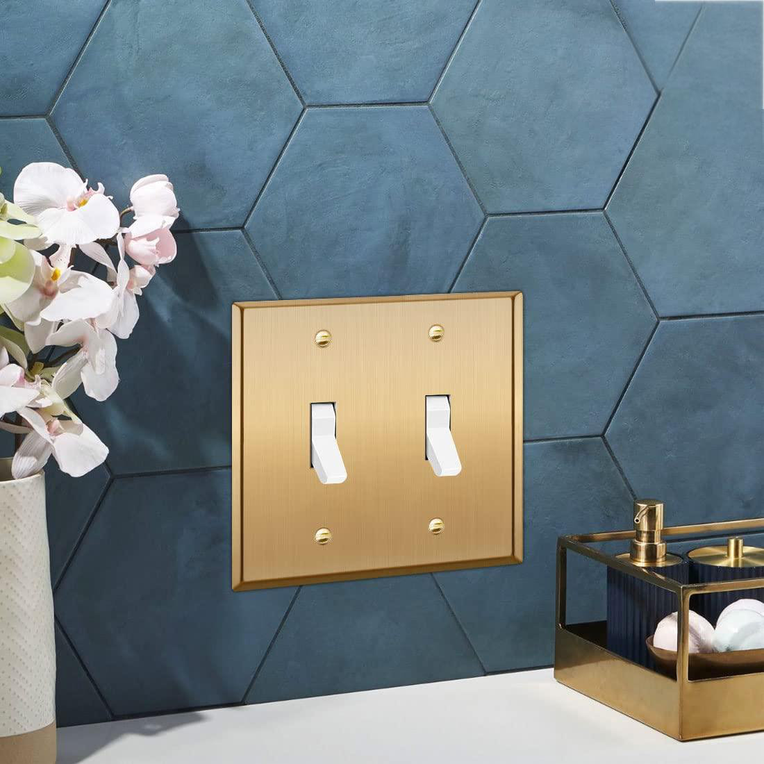 tangmaikeji BRASS Metal Gold Double Toggle Light Switch Covers Wall ...