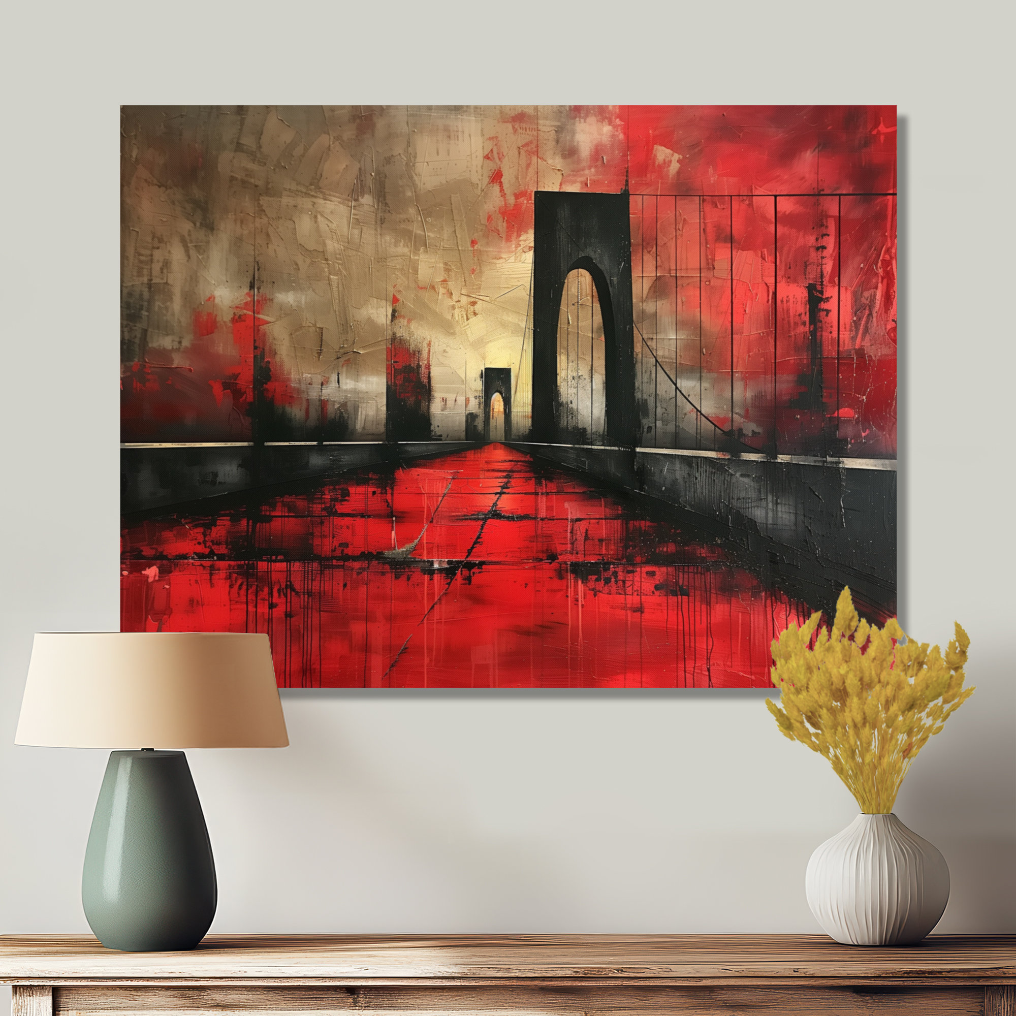 17 Stories Black Red Cable Carriage Bridge Nyc - Bridges Wall Decor ...
