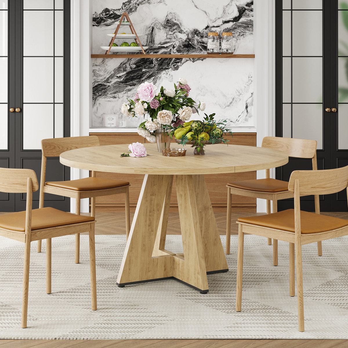 Latitude Run® 47" Round Dining Table For 4-7 People, Modern Wood ...