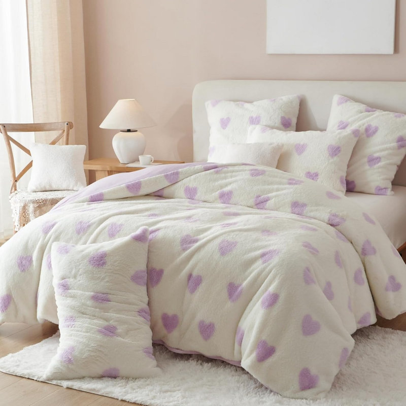 Nayoroom Plush Bedding Set Heart Love Faux Fur Fluffy Winter Bedding ...