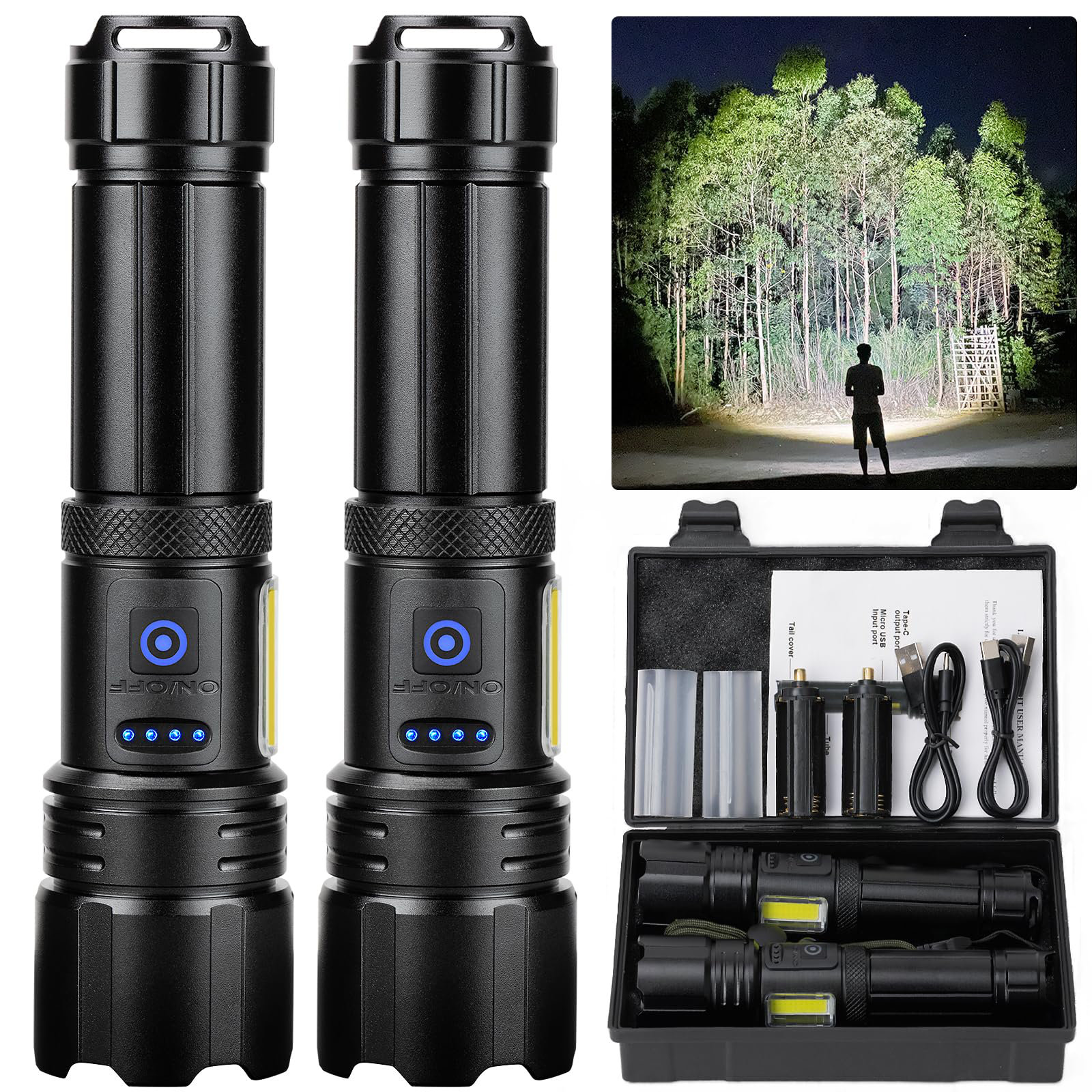 BEACHWATER POOL & SPA, LLC Rechargeable Flashlight, 2 Pack 900000 High ...