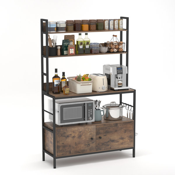 17 Stories Kitchen Bakers Rack With Storage Cabinet And Microwave ...