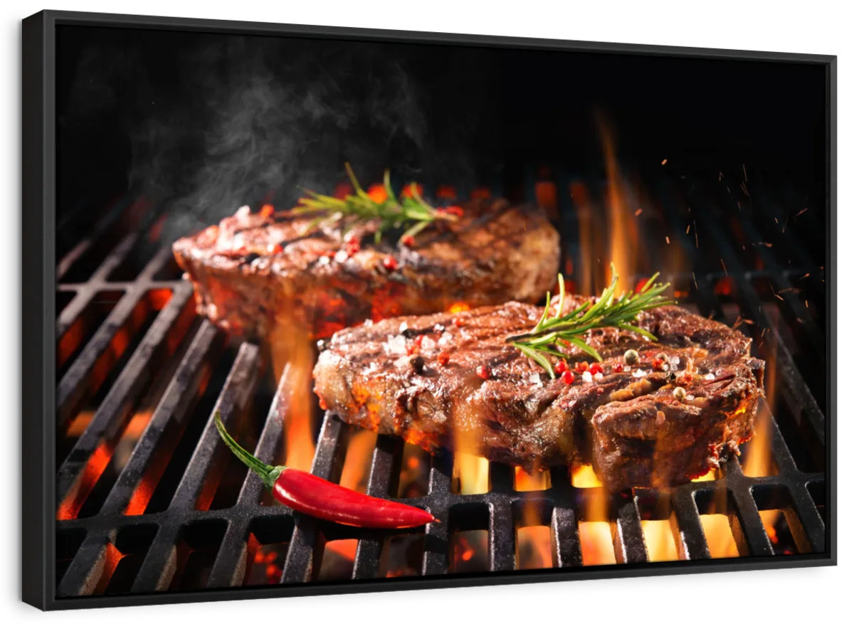 Ebern Designs Sizzling Beef Steaks Canvas Print | Wayfair