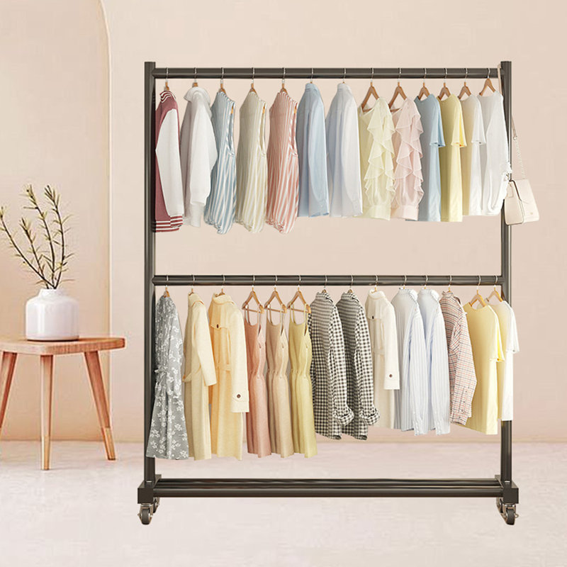 Latitude Run® Double Rod Clothing Garment Rack With Wheels | Wayfair