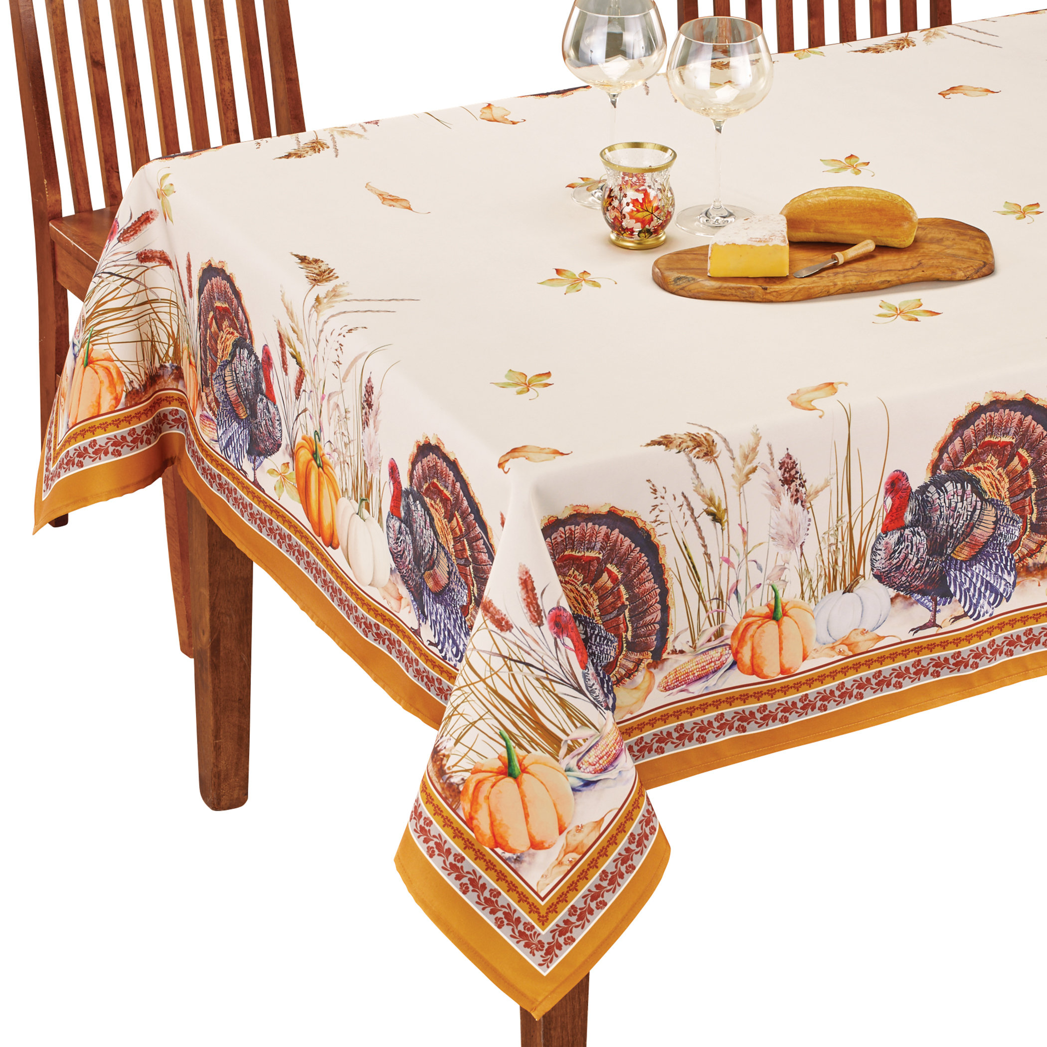 The Holiday Aisle® Charming Colorful Turkey Harvest Printed Tablecloth ...