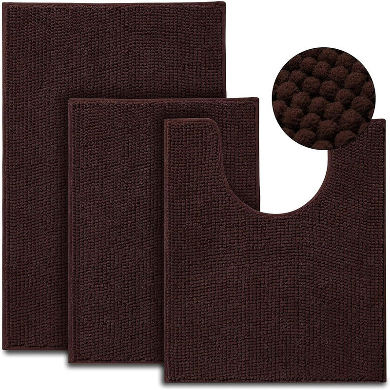 Ebern Designs Brown Bathroom Rugs Sets 3 Piece,Non-Slip Bath Rug | Wayfair