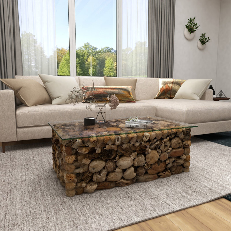 Millwood Pines Brown Wood Handmade Stacked Collage Coffee Table with ...