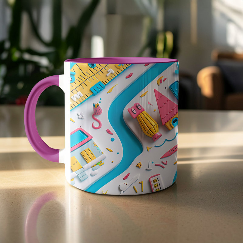 East Urban Home Kids Drawing Style 11oz Accent Mugs – White Ceramic ...