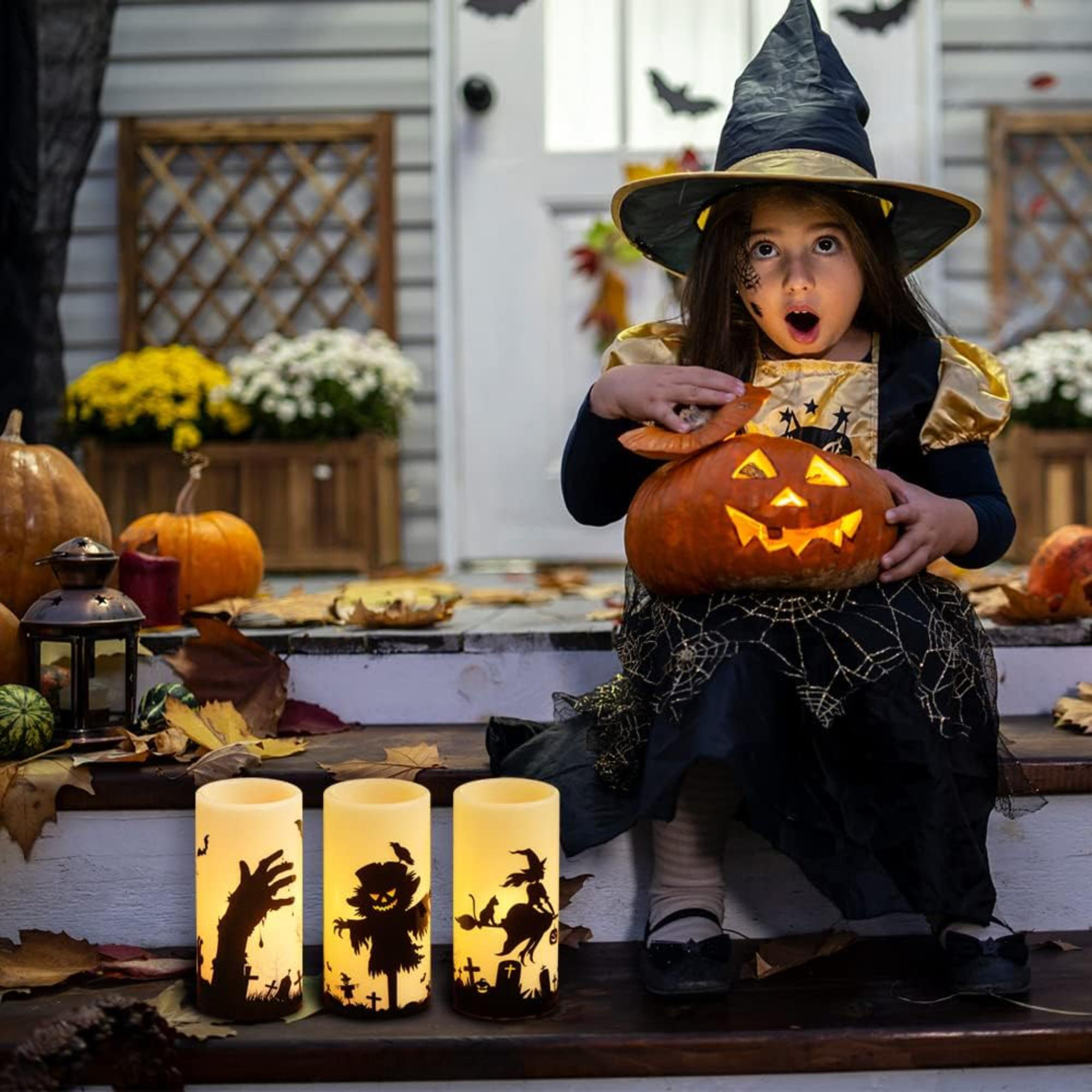 The Holiday Aisle® Halloween Flameless Flickering Candles With Witch ...