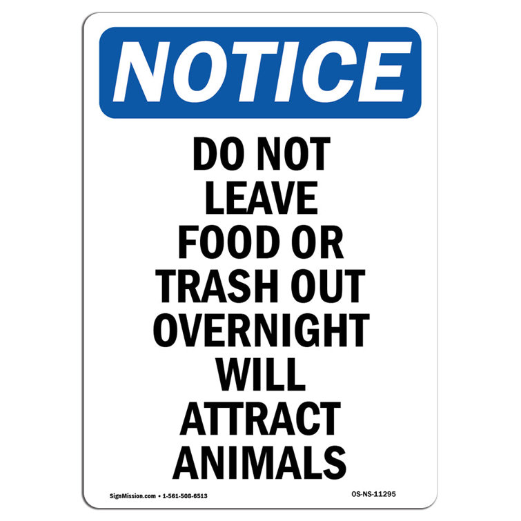 SignMission OSHA Notice - Do Not Leave Food Or Trash Out Sign | Heavy ...