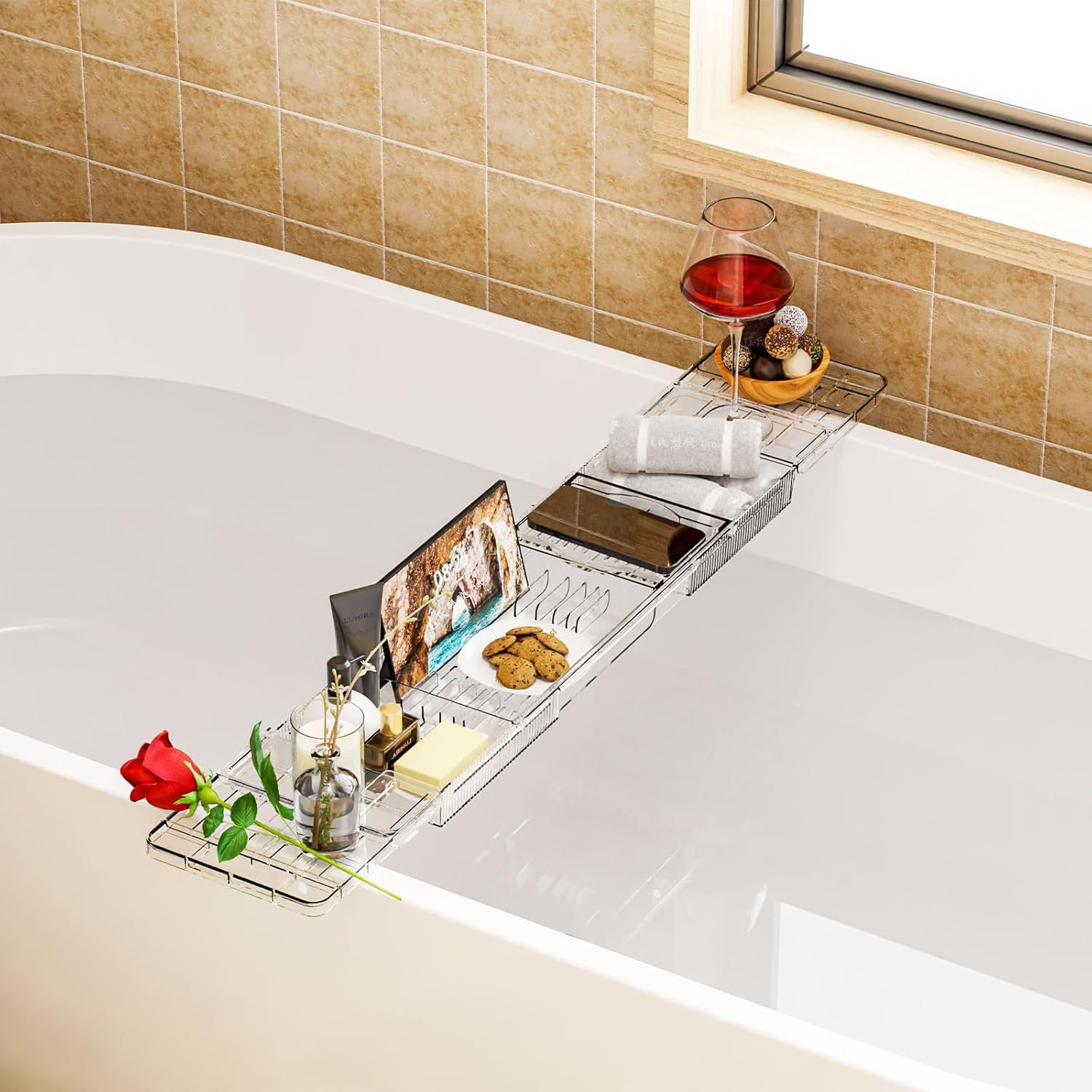 Ivy Bronx Iuxury Bathtub Trays For Tub,Expandable Bath Shelf Over Tub ...