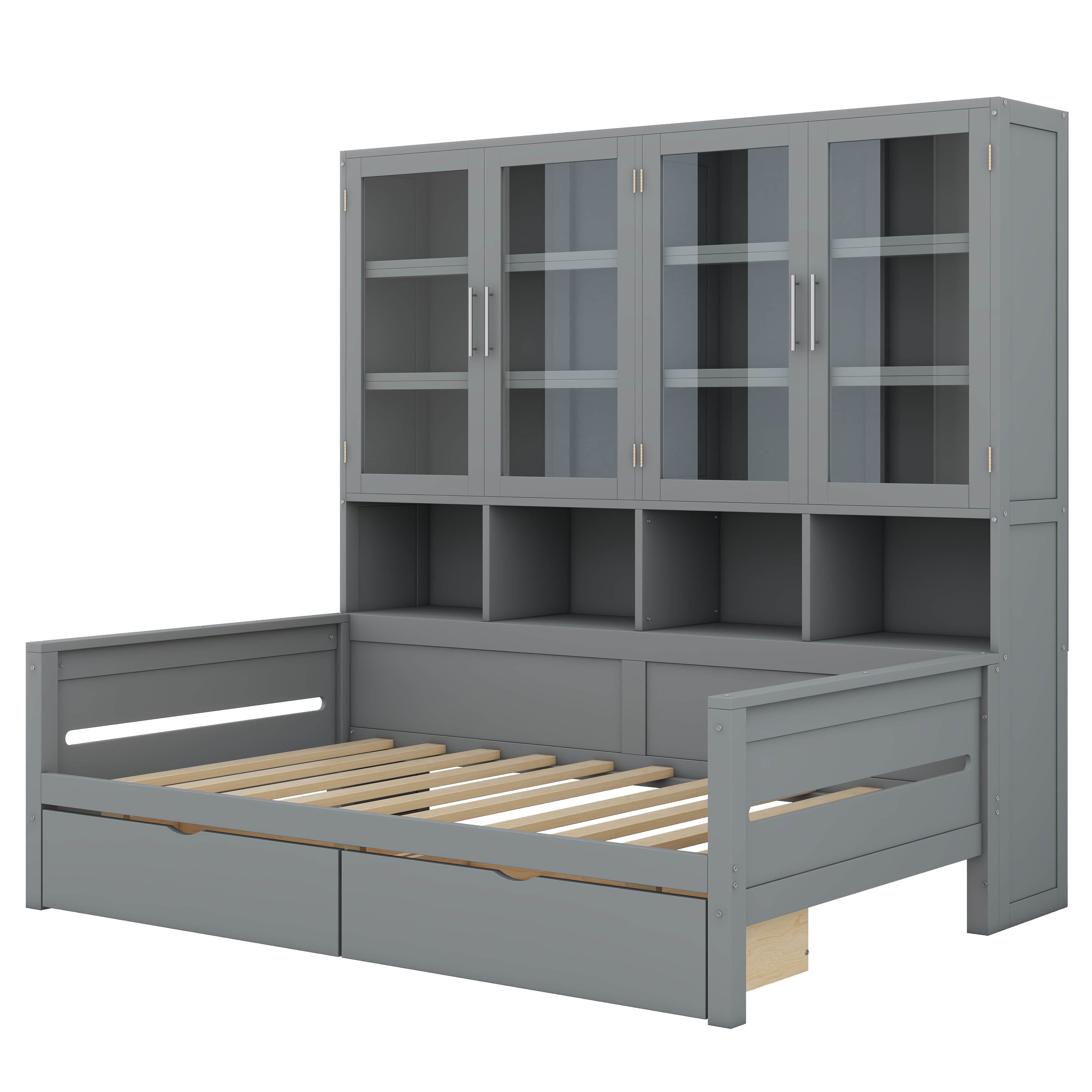 Red Barrel Studio Wooden Daybed With Glass-Door Storage Cabinets, Built ...