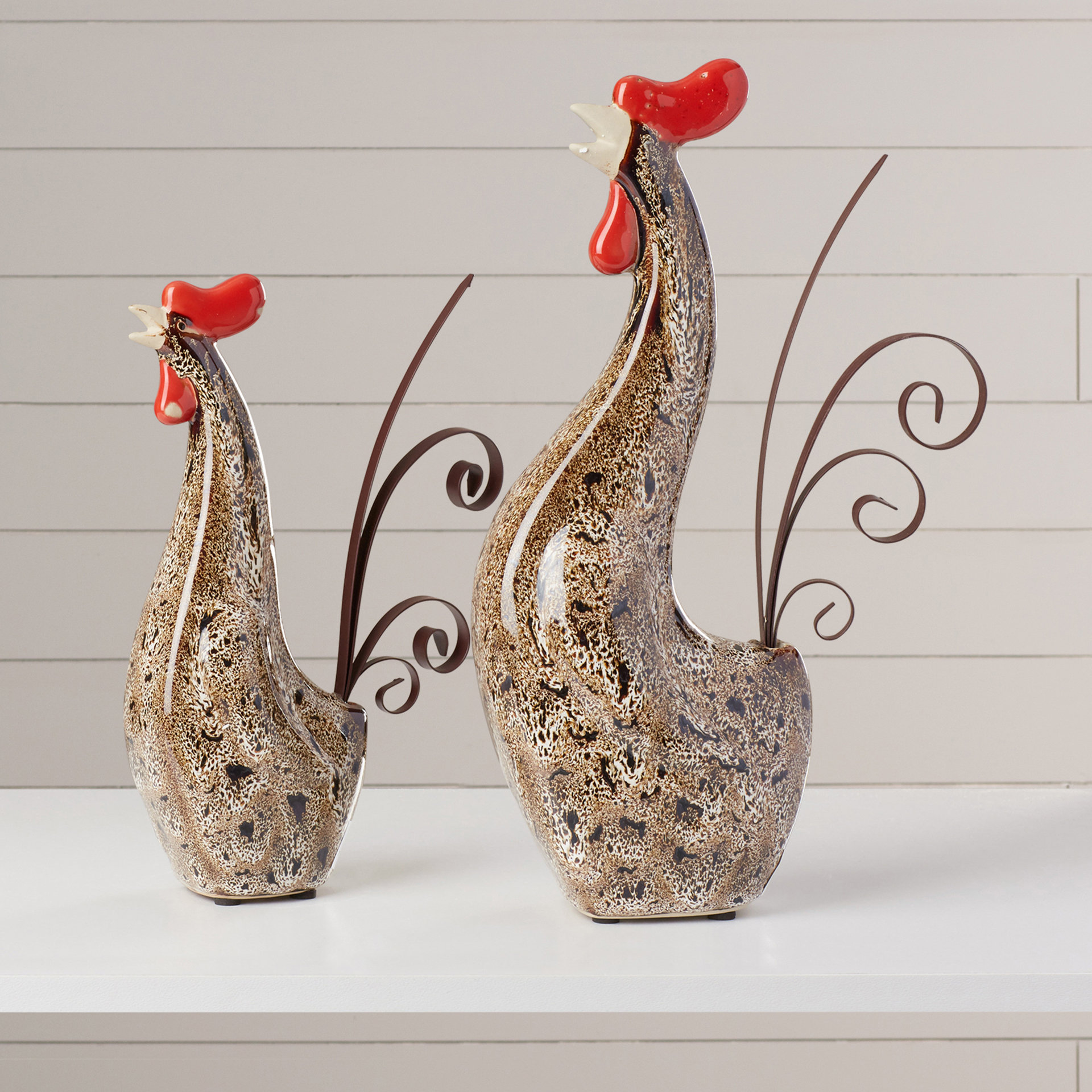 August Grove® Hallie Ceramic Indoor Outdoor Standing Rooster Decorative ...