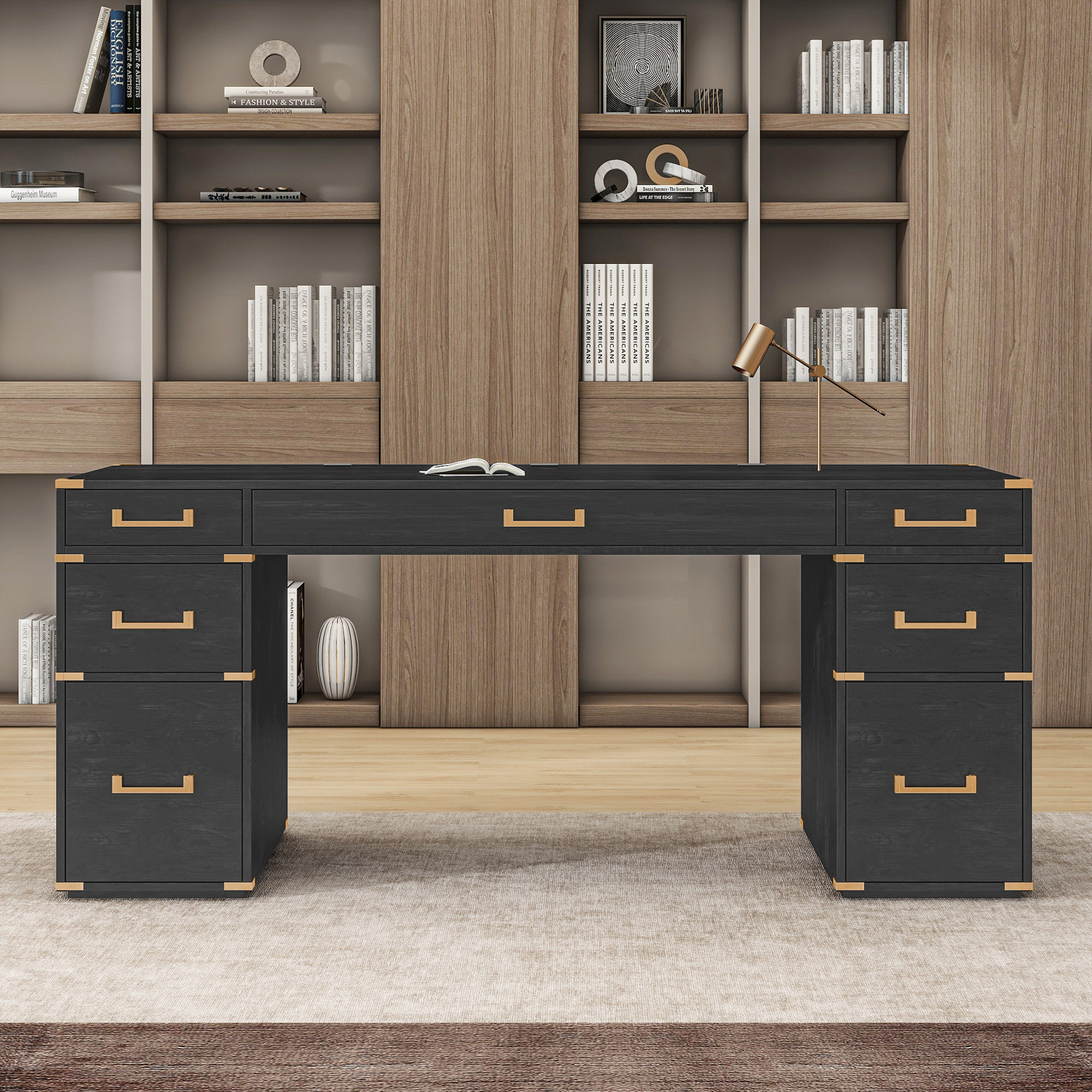 Latitude Run® Rectangle Executive Desk With Drawers | Wayfair