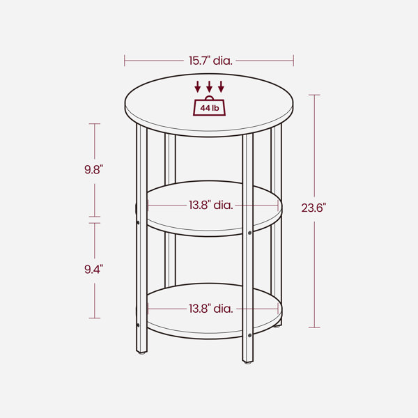 Steelside™ Table de bout ronde Mauch avec tablettes de rangement à 3 ...