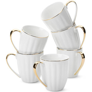 Umedas White Porcelain with Gold Trim Coffee Mug Set, Hot Chocolate ...