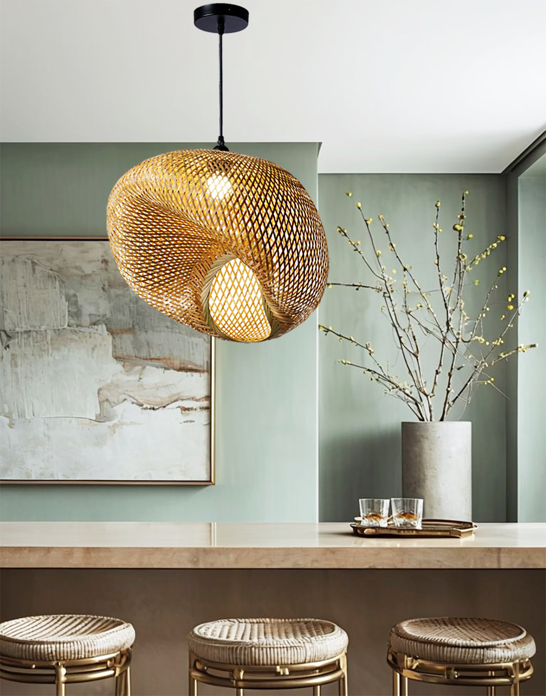 Dakota Fields Ecochic Novelty Natural Rattan Woven Handmade Pendant ...