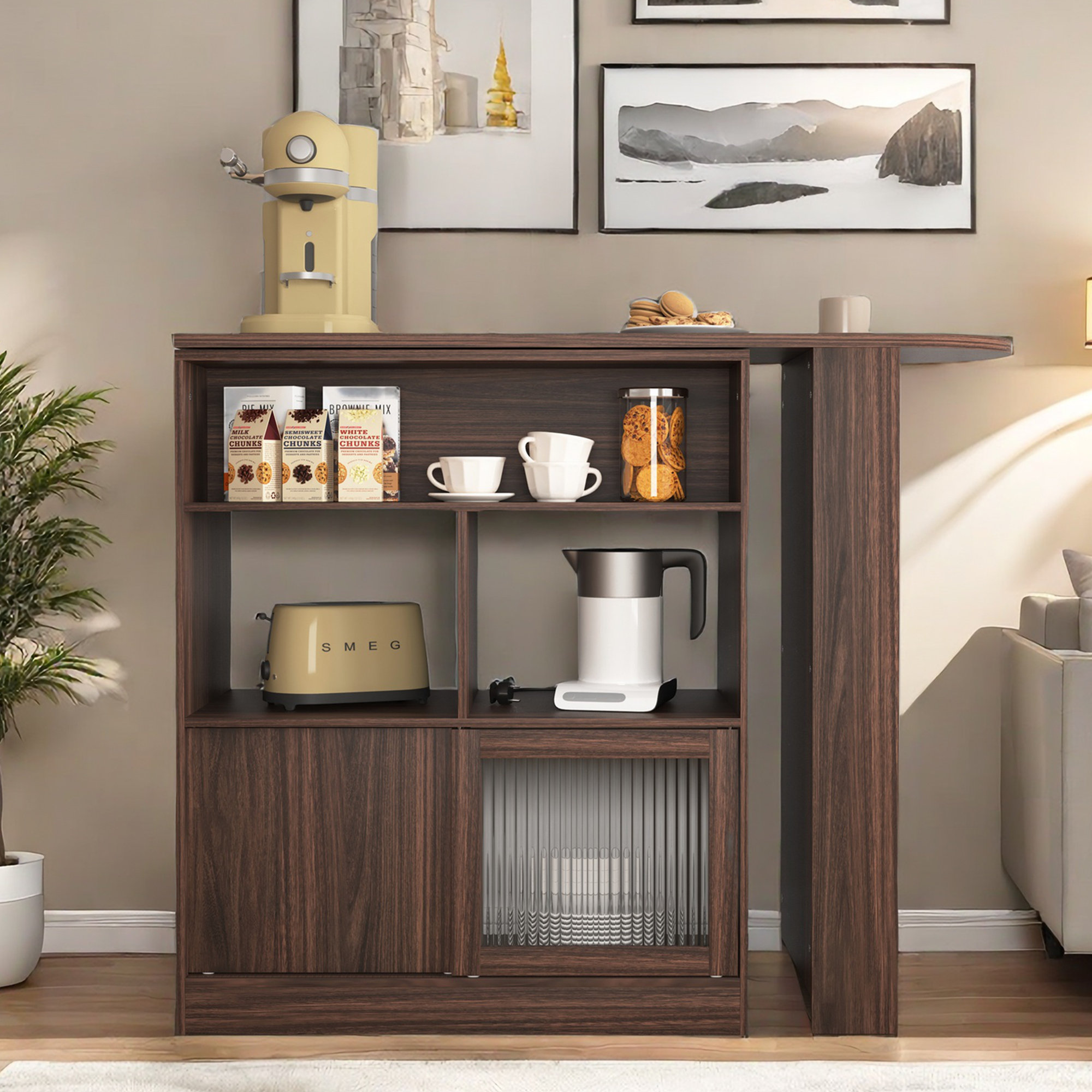 Latitude Run® Bar Cabinet With Rotating Top, Counter Height Dining ...