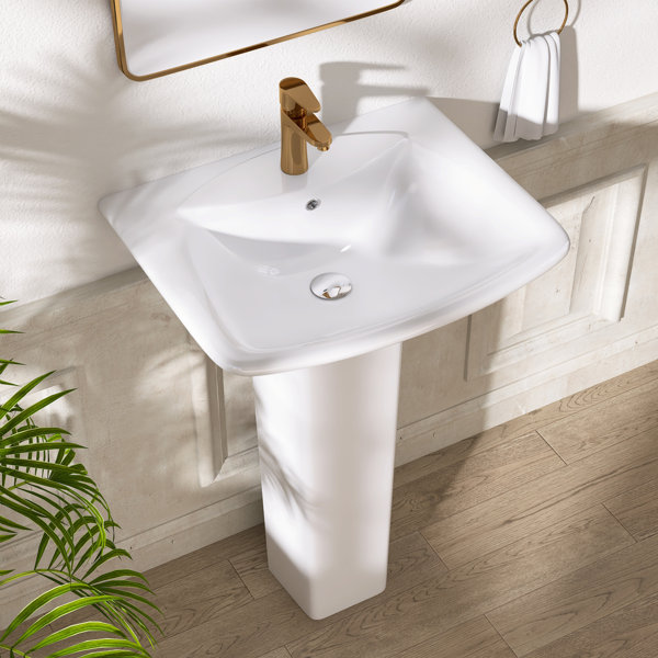 GETPRO 24'' W x 19'' D Pedestal Bathroom Sinks Combo WhiteVitreous ...