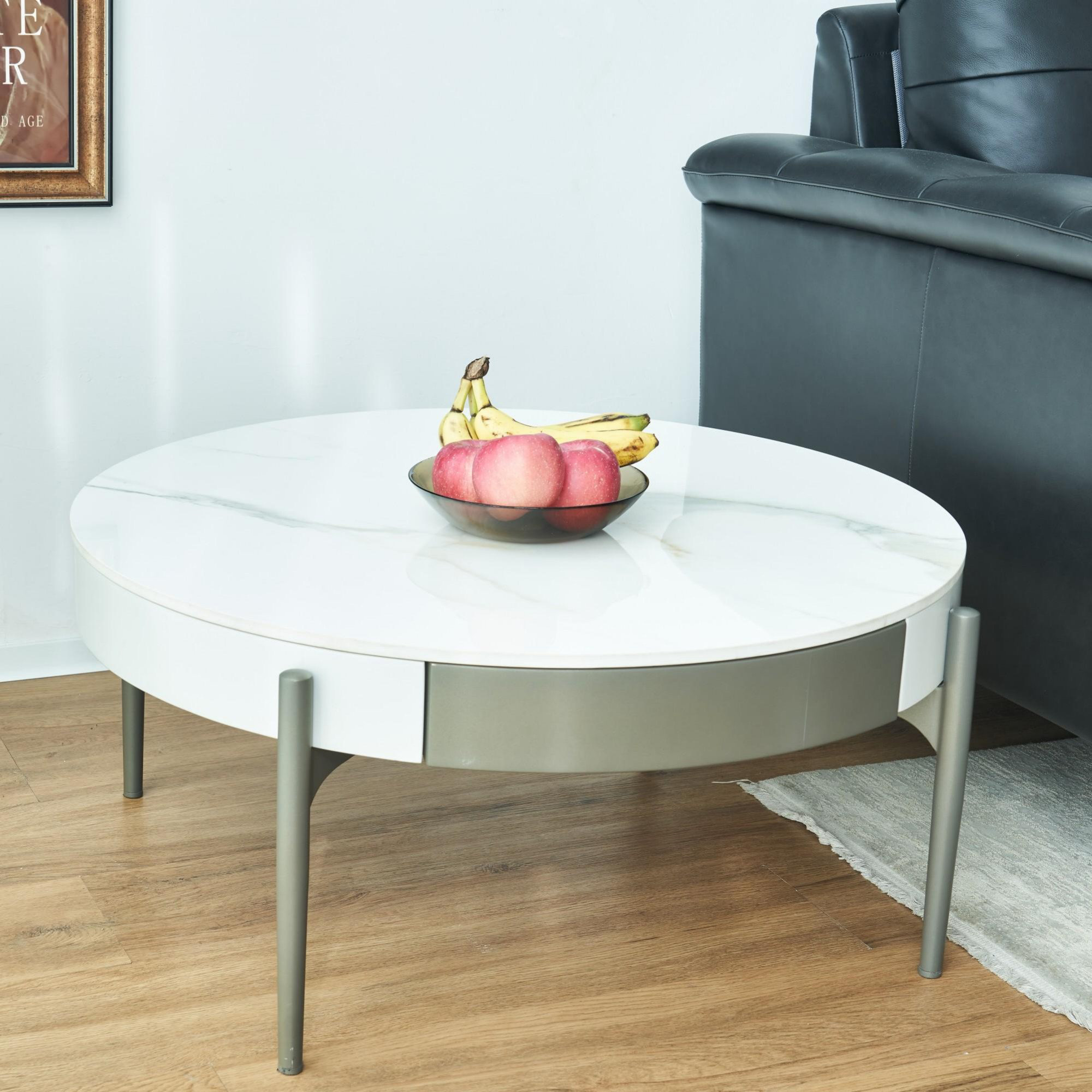 Brayden Studio Modern Round White & reall wood colour Coffee Table with ...