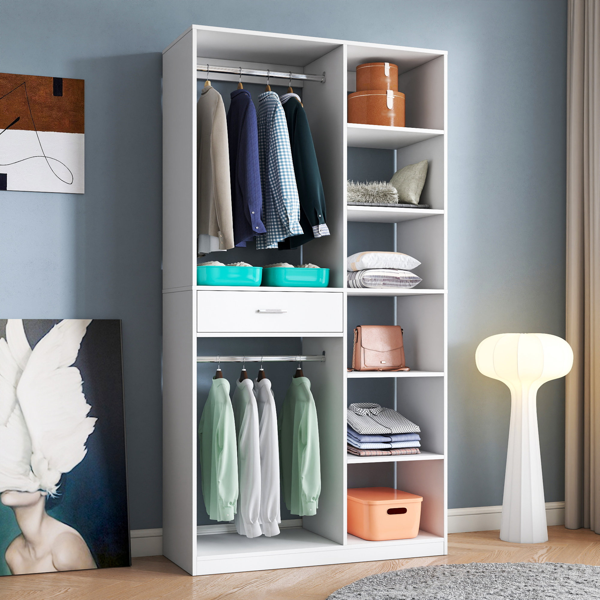 Latitude Run® Freestanding Closet System with Shelves and Hanging Rods ...