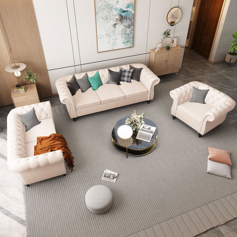 House of Hampton® Evetta 3 Piece Velvet Living Room Set & Reviews | Wayfair