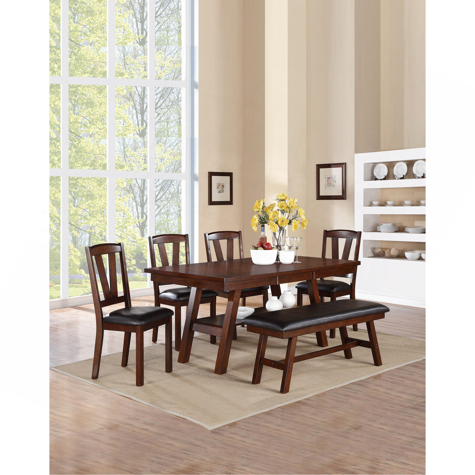 Latitude Run® Dining Table 4X Side Chairs 1X Bench 6Pcs Dining Set ...