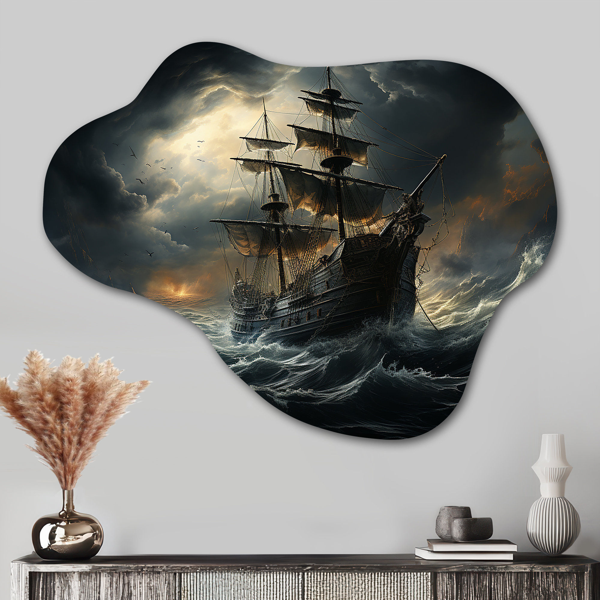 Breakwater Bay Pirate Ship At Stormy Seas - Asymmetrical Pirate Metal ...