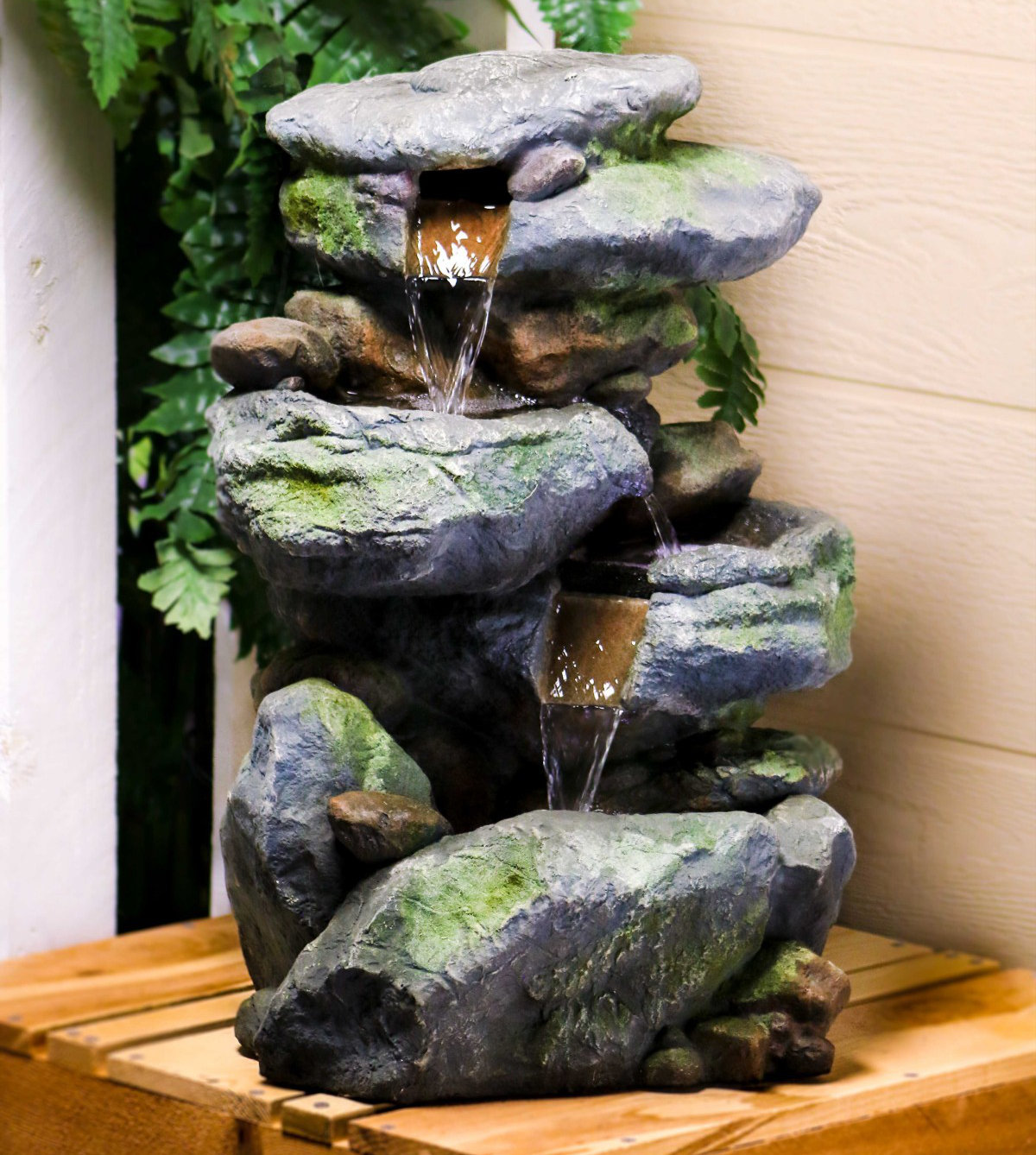 Millwood Pines Weather-Resistant Multi Tier Rock Outdoor Floor Fountain ...